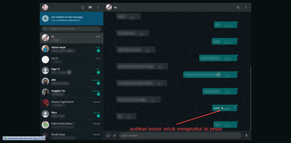 Cara Blur Chat WhatsApp Web di Laptop PC Mudah