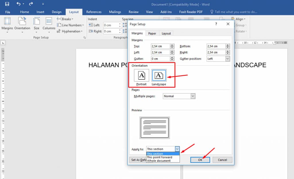 Cara Menggabungkan Portrait Landscape di Word 2010