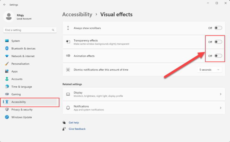 2 Cara Mematikan Animasi di Windows 11