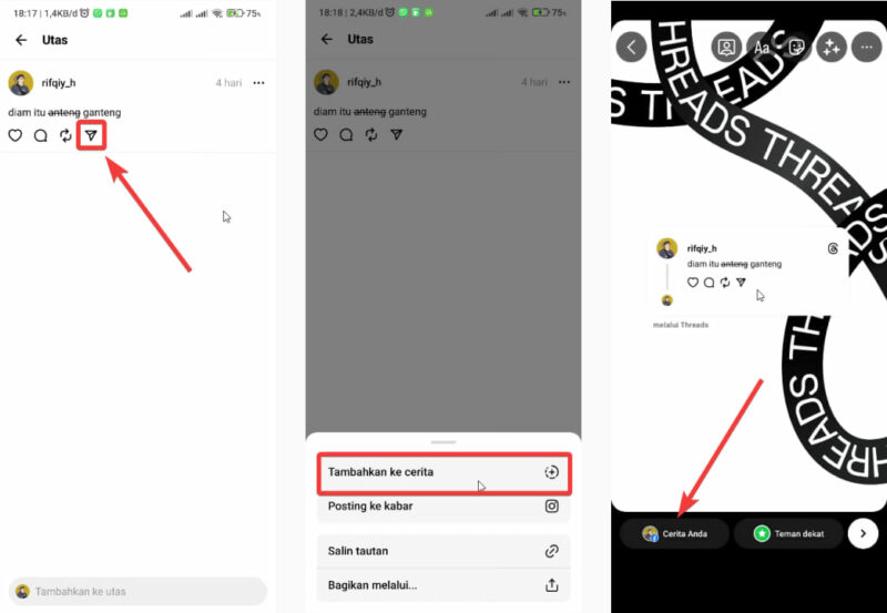 Cara Posting Threads ke Story Instagram